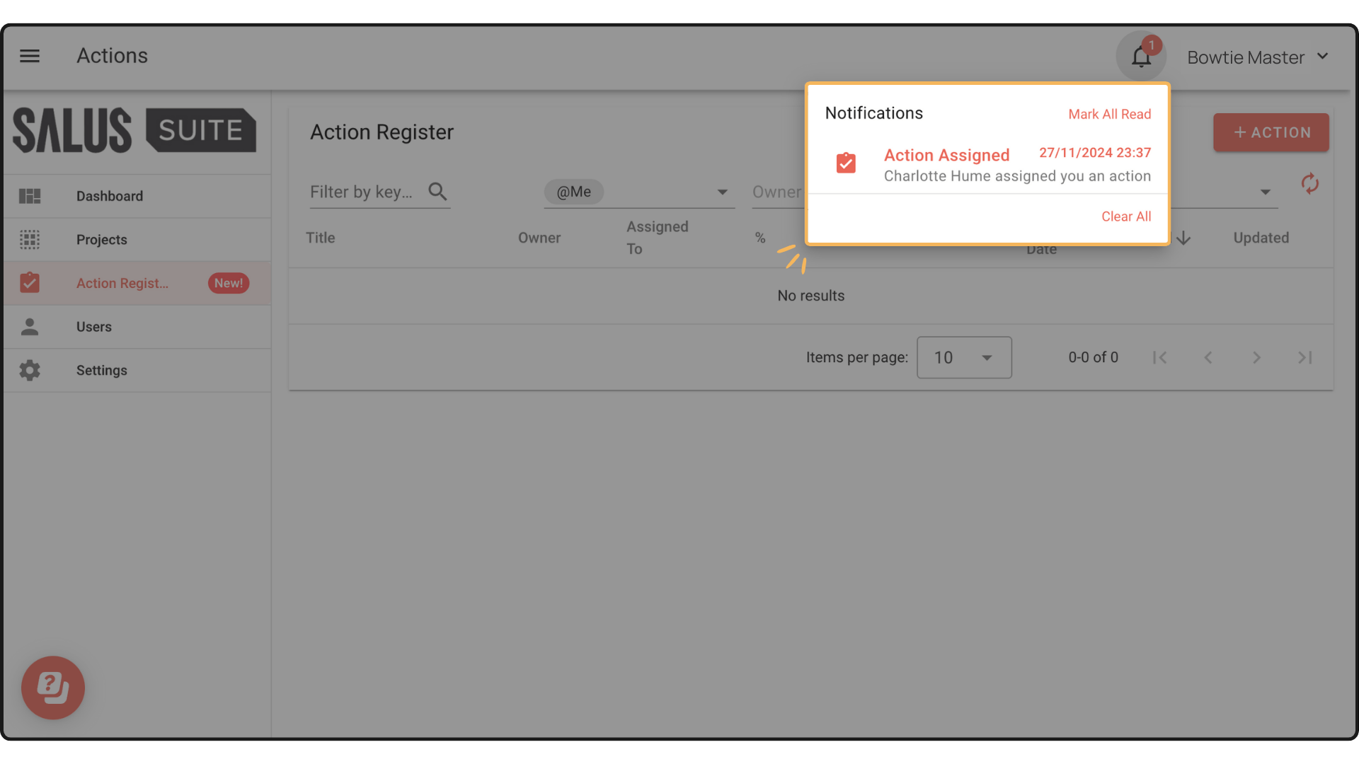 Assign actions with Action Register - Bowtie Master