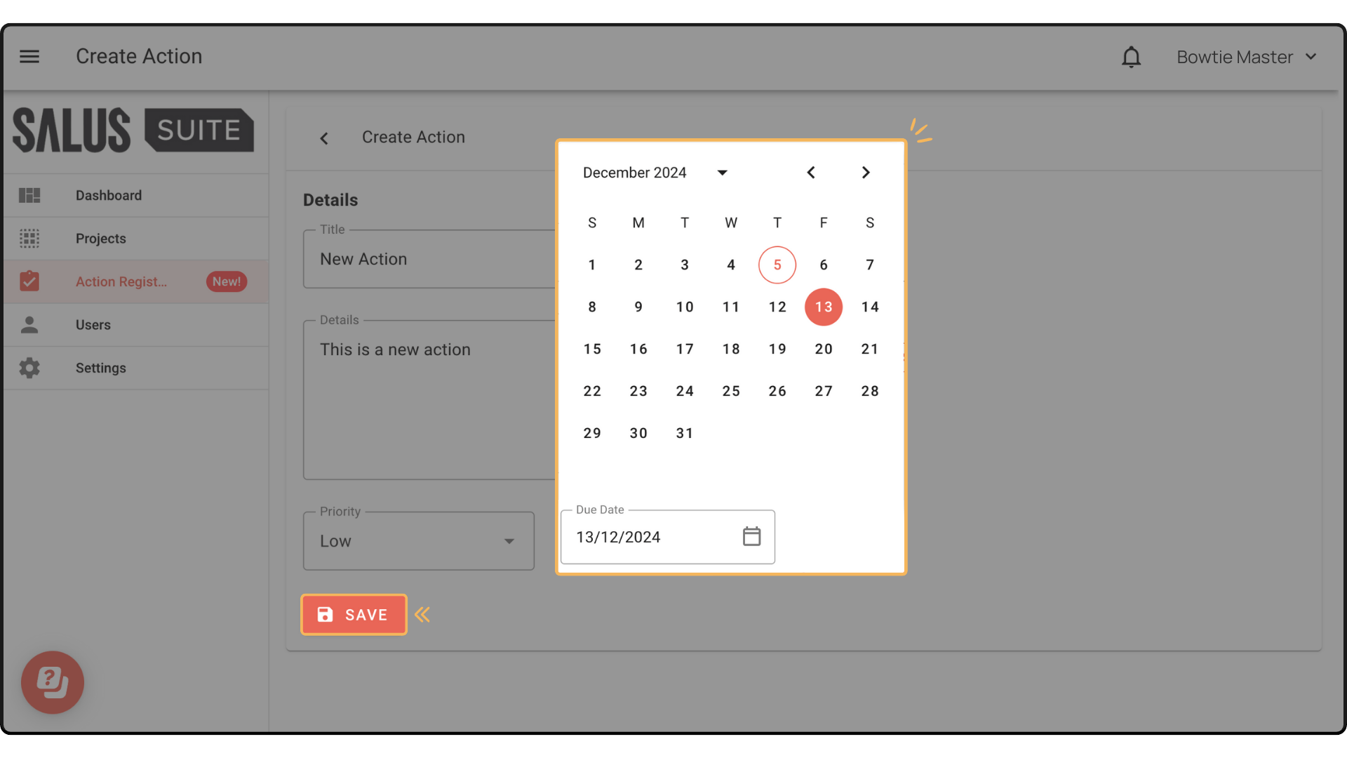 Assign actions with Action Register - Bowtie Master