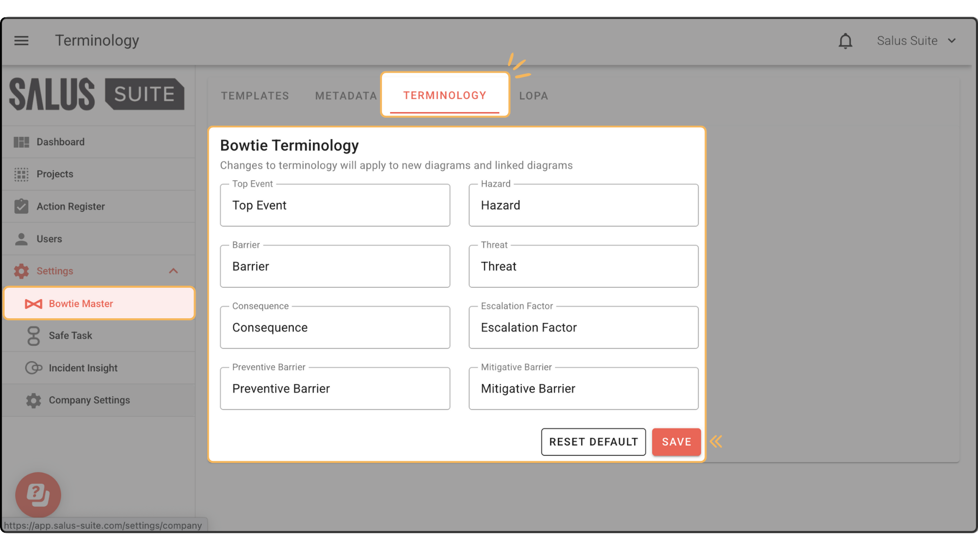Account Terminology Settings | Bowtie Master